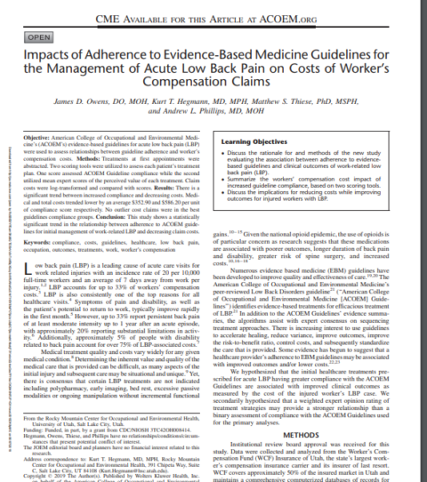 Article - Impact of Evidence-Based Medicine Guidelines for Management of Acute Low Back Pain ...